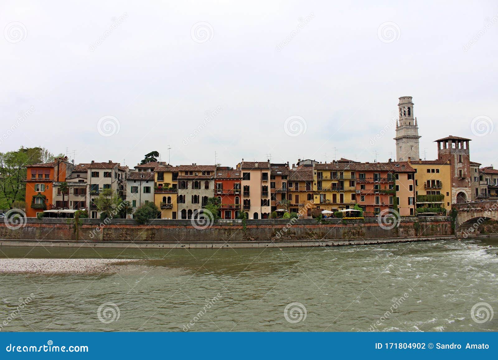 Verona, Along the Adige River Stock Photo - Image of italian, pietra ...