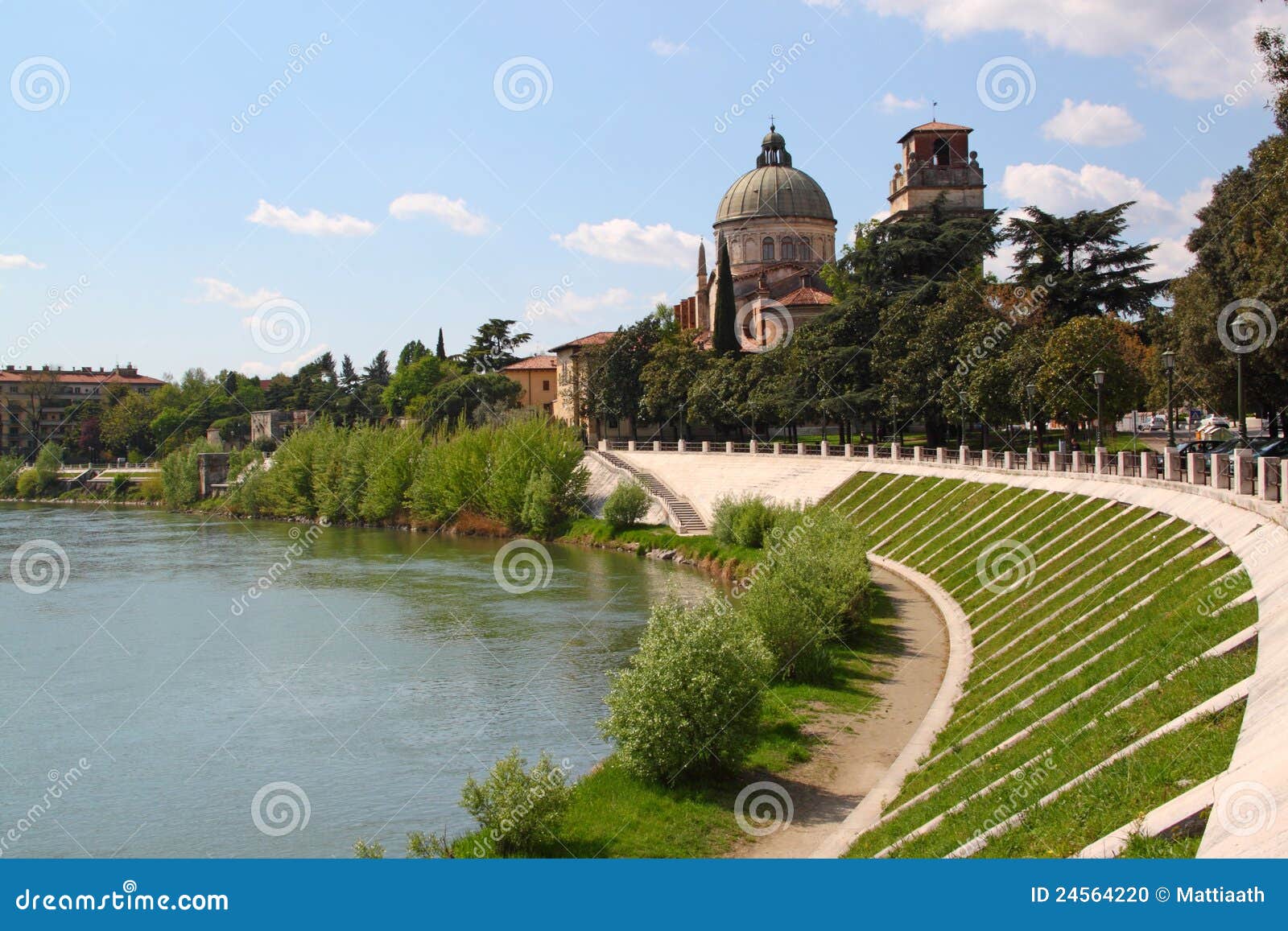 Verona Along the River Adige, Italy Stock Photo - Image of cityscape ...