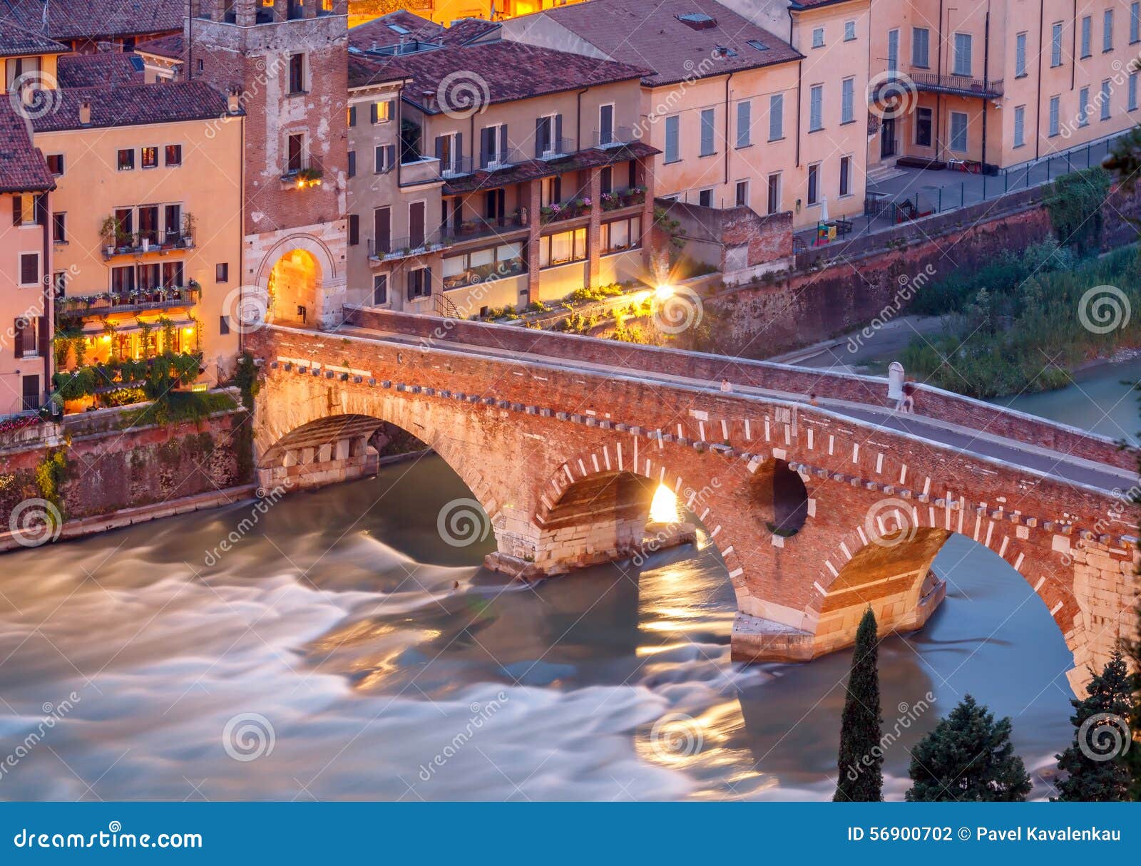 Verona. Bridge St. Peter on the Sunset Editorial Photography - Image of ...