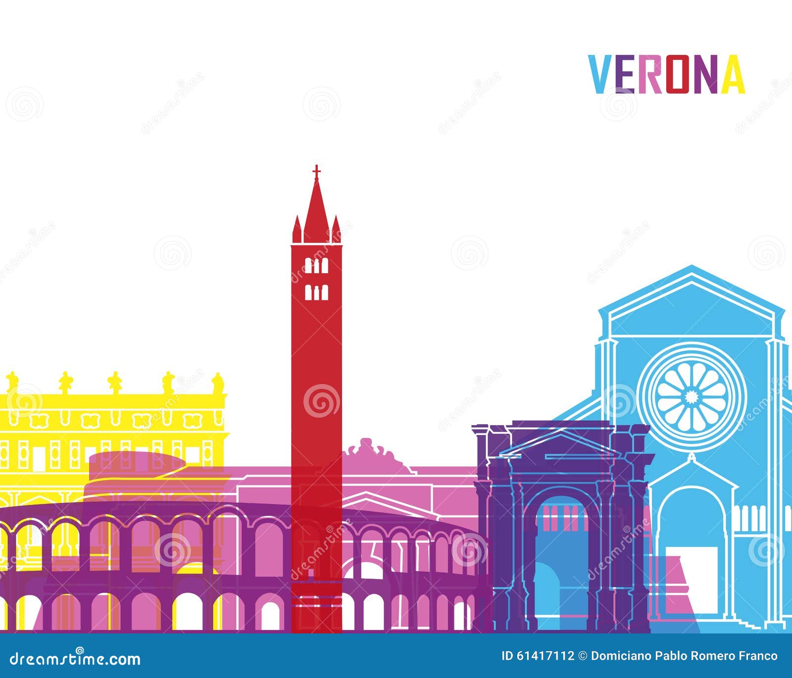 Verona skyline pop stock vector. Illustration of monuments - 61417112