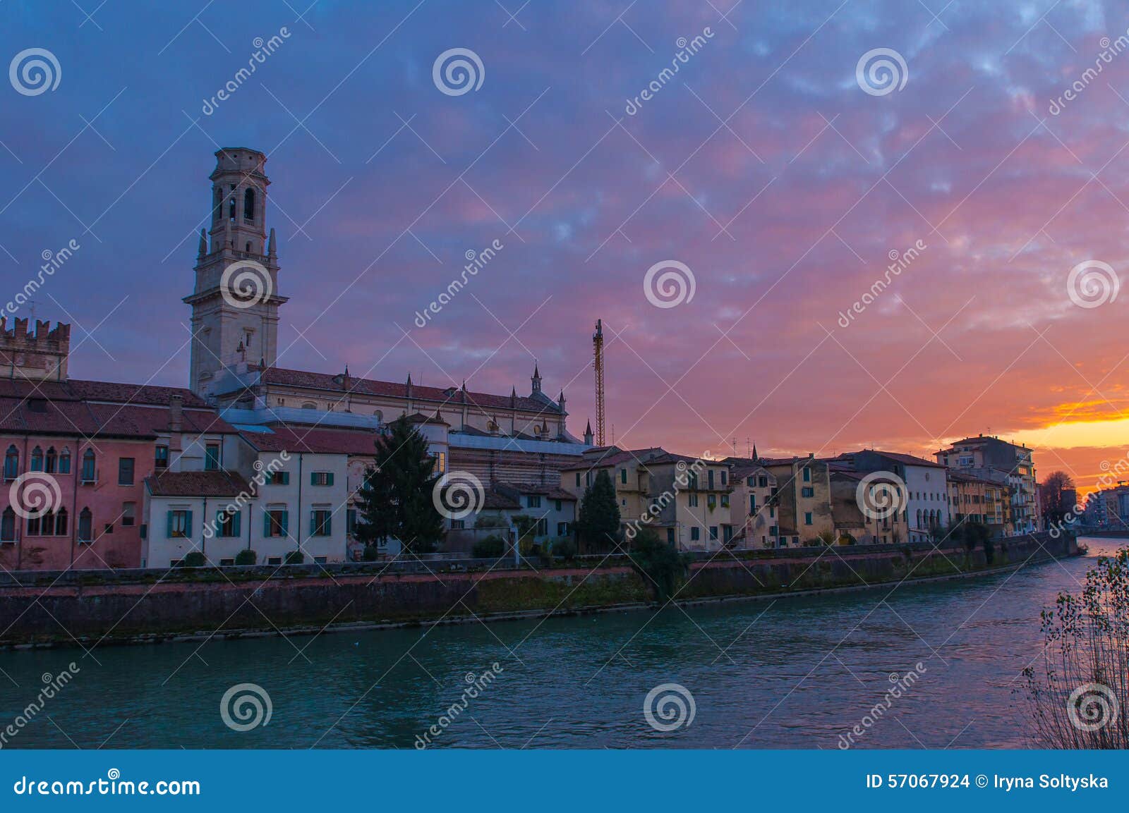 Verona skyline at sunset. stock photo. Image of torre - 57067924