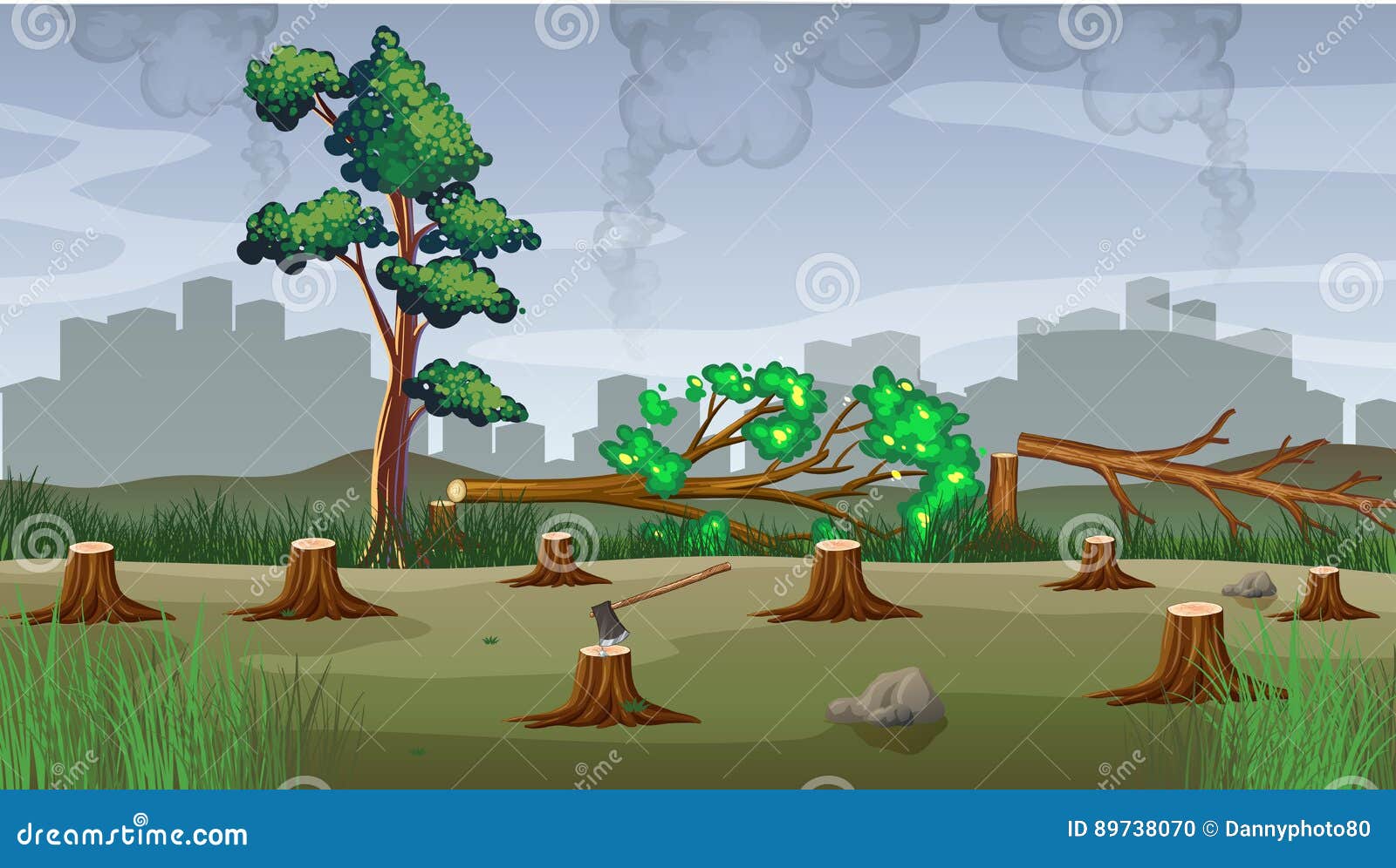 Verontreinigingsthema Met Ontbossing Vector Illustratie - Illustration ...