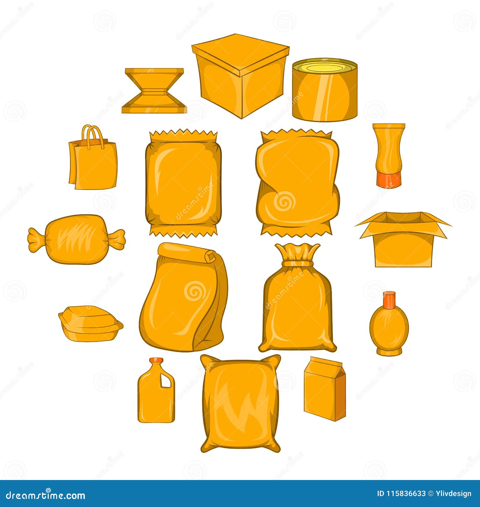 Verpackungsikonen Eingestellt, Karikaturart Vektor Abbildung ...