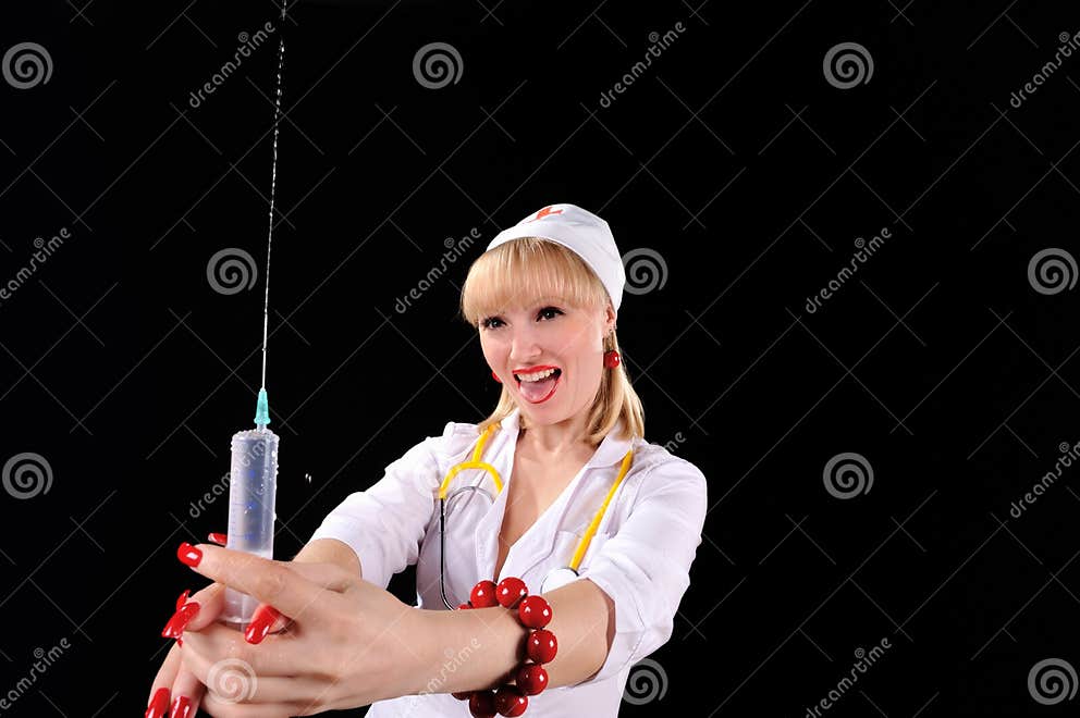 Verpleegster met spuit stock afbeelding. Image of kaukasisch - 14923645