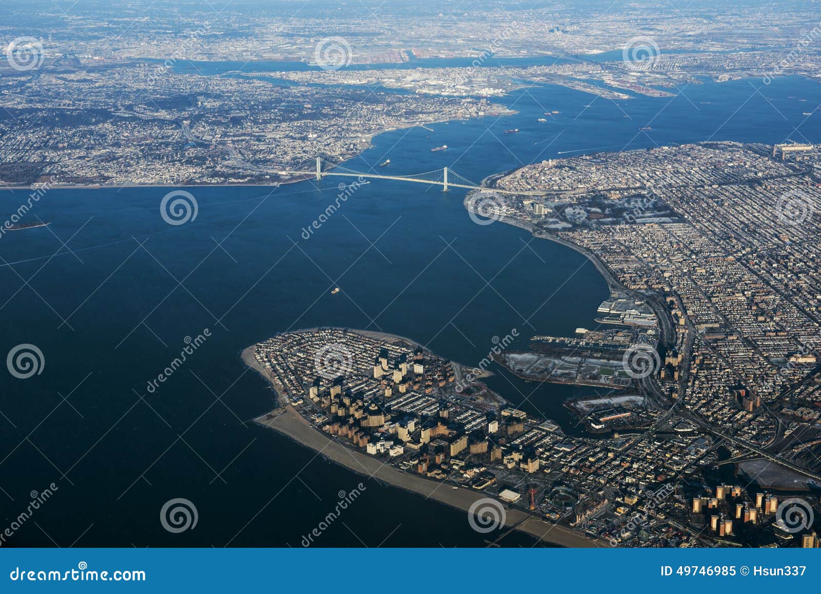Verrazano Narrows Bridge Aerial View Stock Image - Image of coastline ...