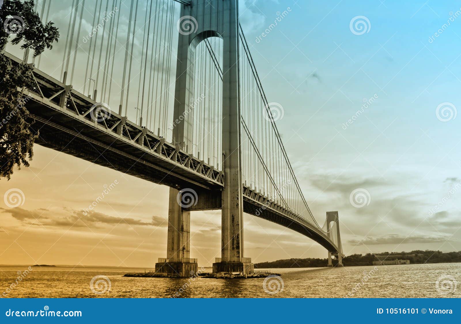Verrazzano Bridge, NY stock image. Image of sunset, clouds - 10516101