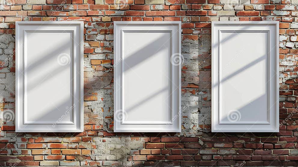 Versatile Display Options with Three Empty Frames on a Brick Wall ...