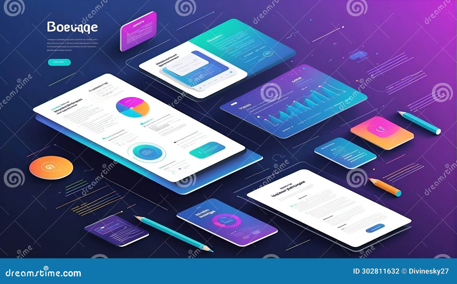 Versatile Gradient UX Layout. AI Generate Stock Illustration ...