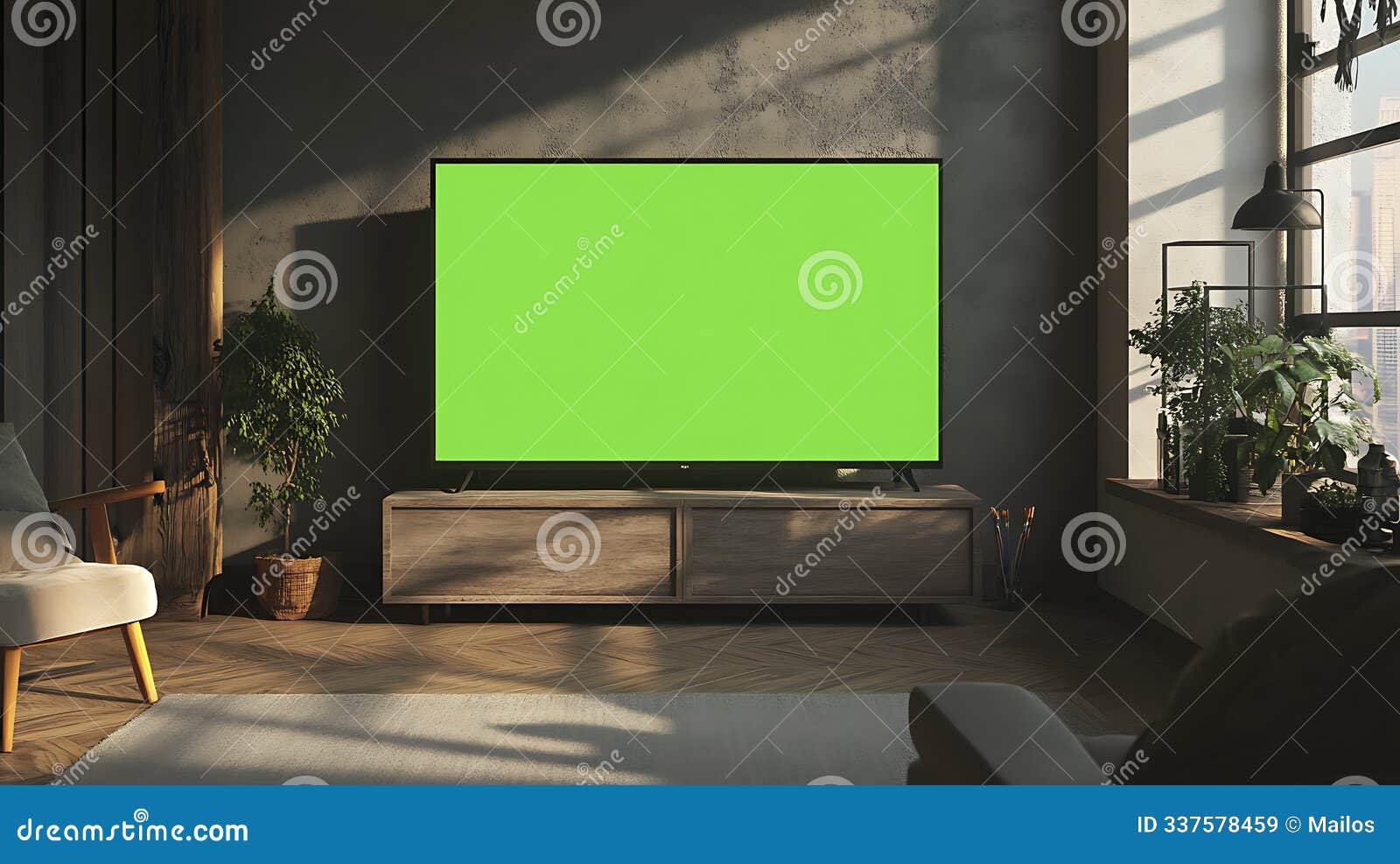Versatile Green Screen on TV Display for Digital Editing Projects Stock ...