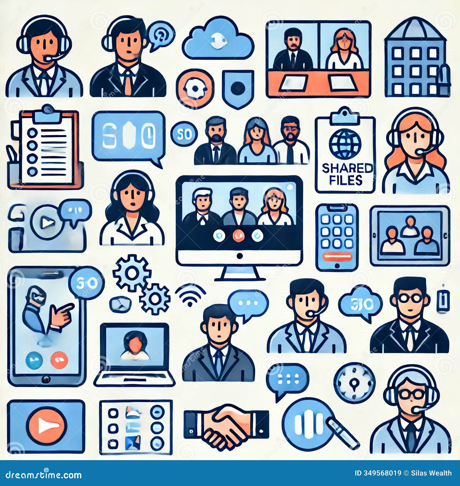 Remote Work & Collaboration Icon Set Stock Illustration - Illustration ...