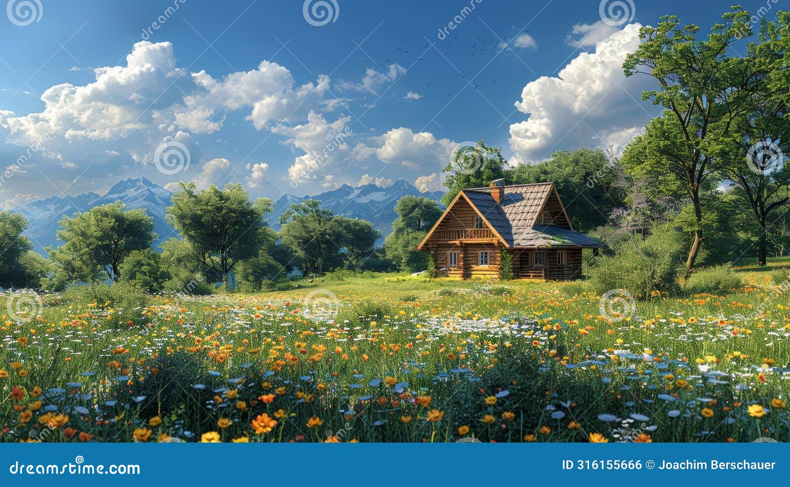 Versatile Stylistic Variations Realistic House on Green Meadow To ...