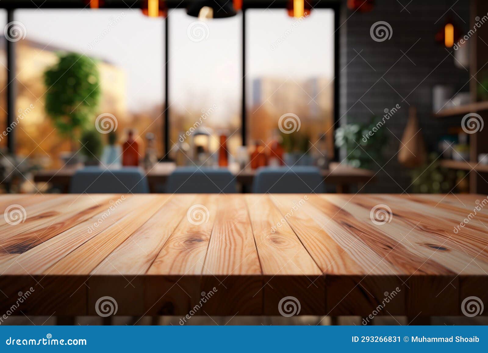 Versatile Wood Table Mockup with a Skillfully Blurred Background for ...