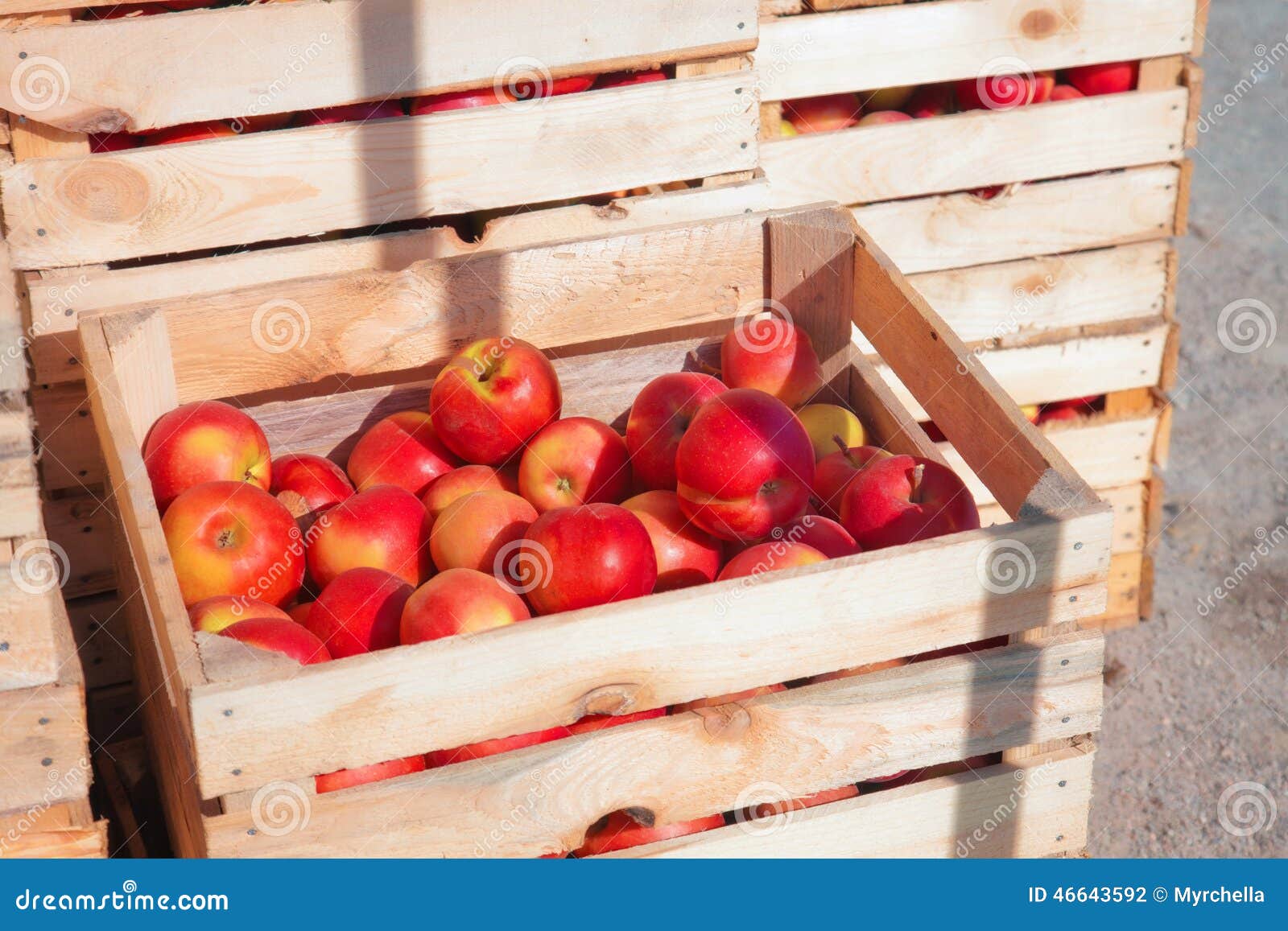 Verscheidene Houten Dozen Met Rode Appelen Stock Foto - Image of ...