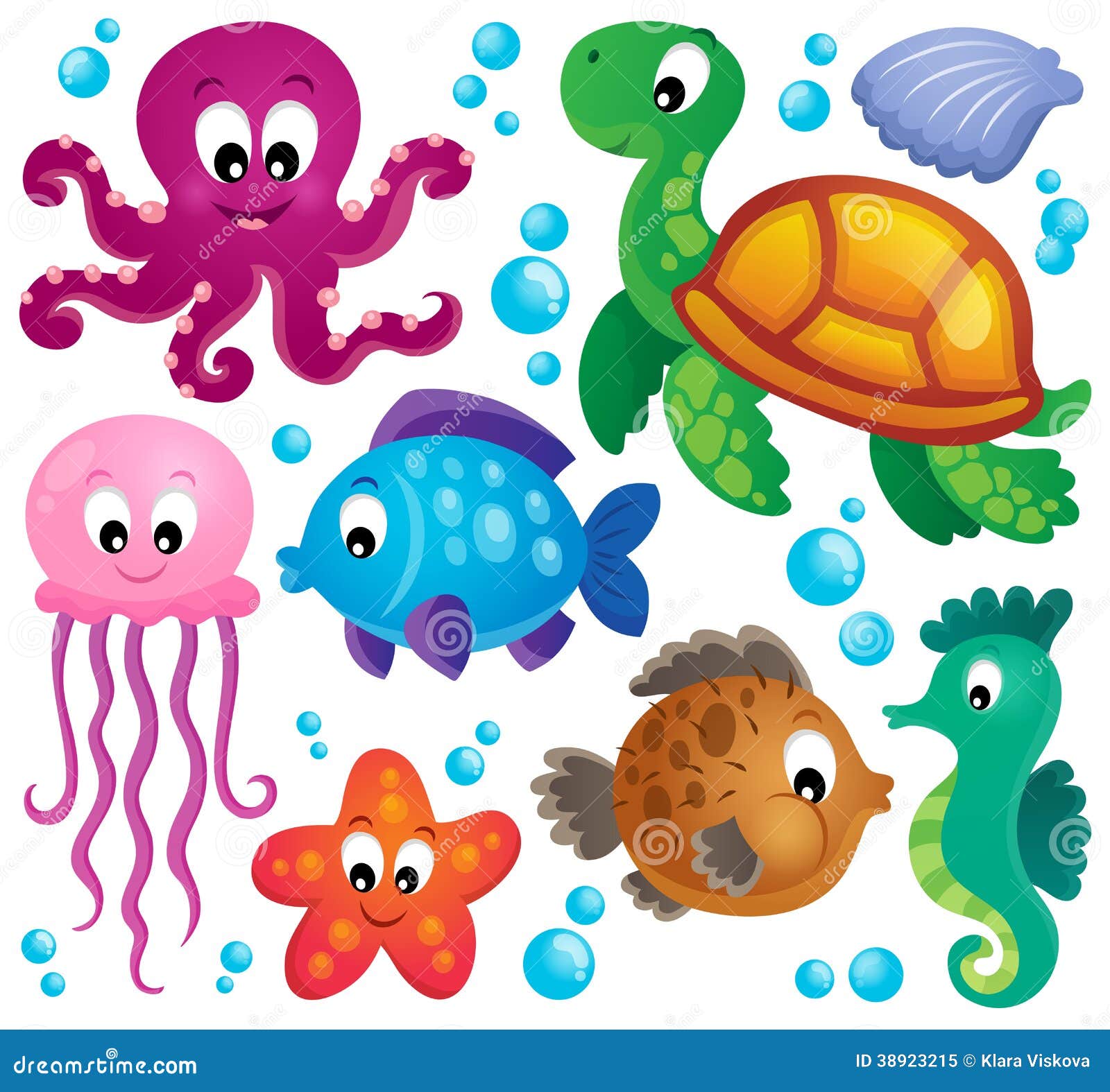 Verschiedene Meerestiere Stellten 1 Ein Vektor Abbildung - Illustration ...