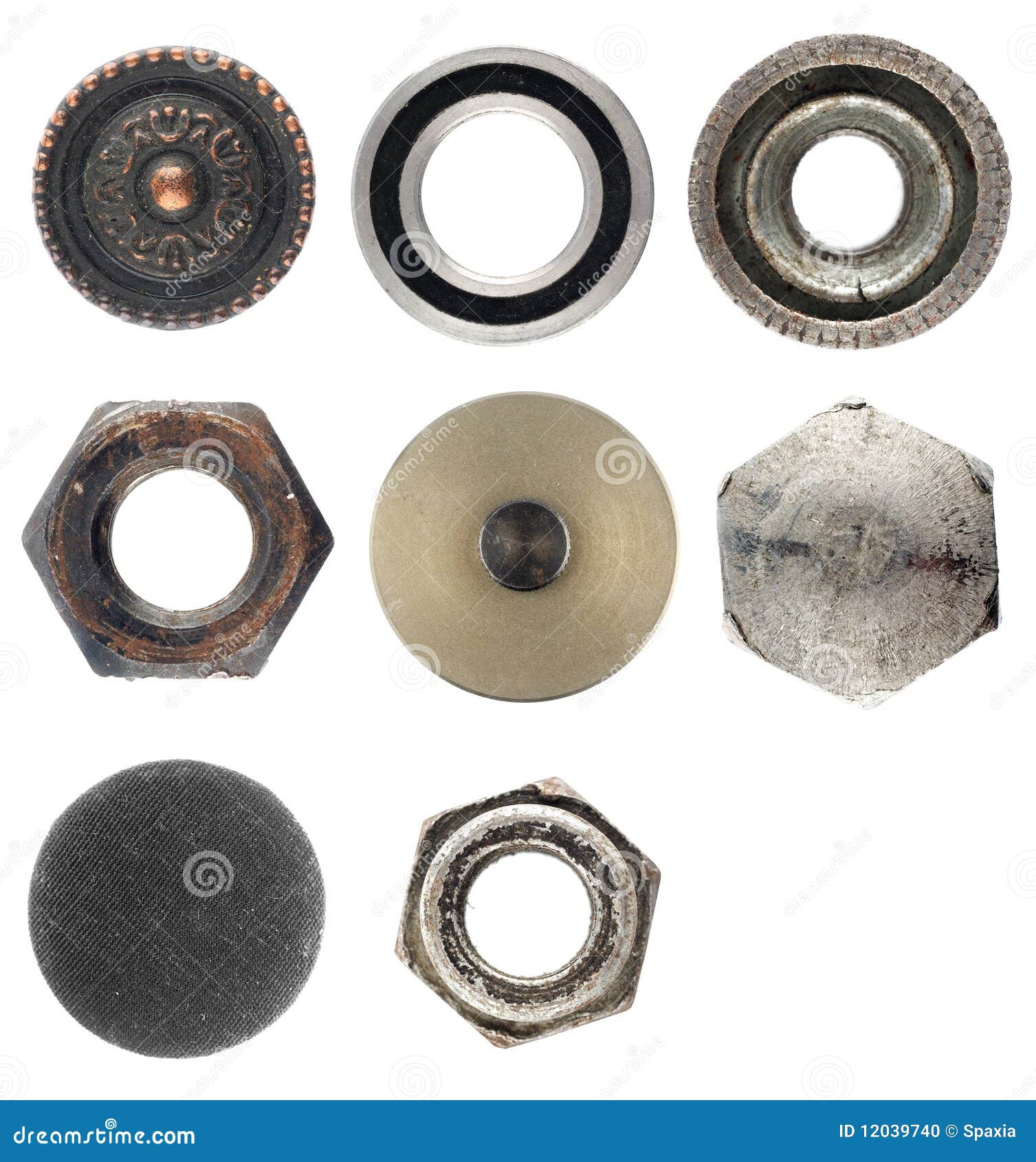 Verschiedene Muttern stockfoto. Bild von getrennt, schlitz - 12039740