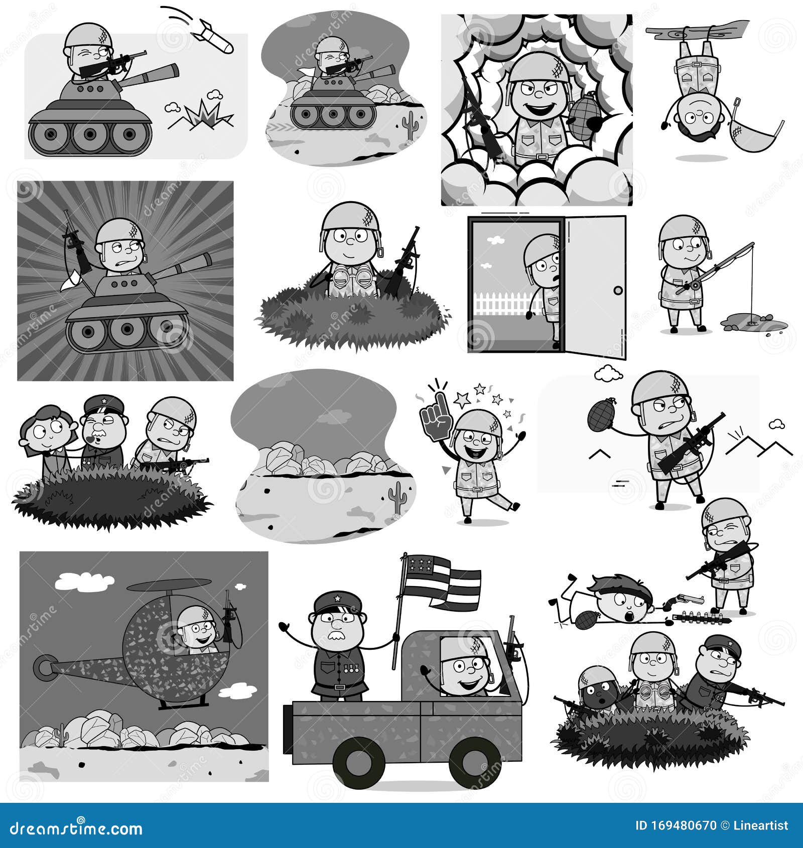 Verschiedene Retro Comic Army Man - Set of Concepts Vector ...