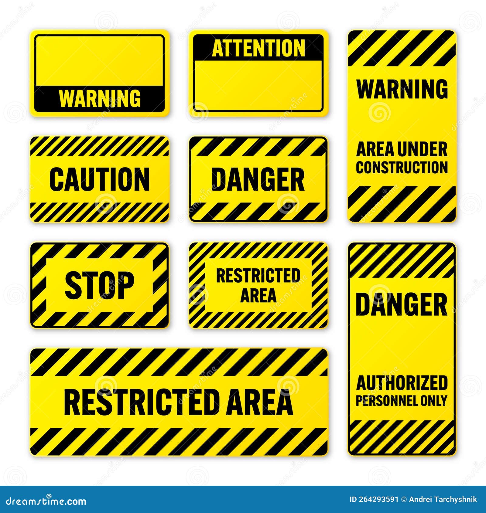 Verschiedene Schwarz-gelbe Warnzeichen Mit Diagonalen Linien ...