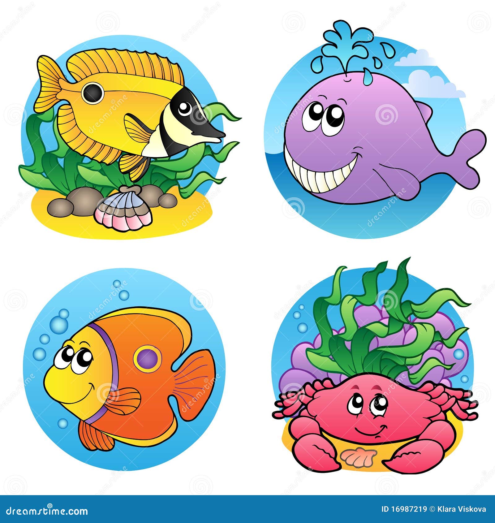 Verschiedene Wassertiere Und Fische 2 Vektor Abbildung - Illustration ...