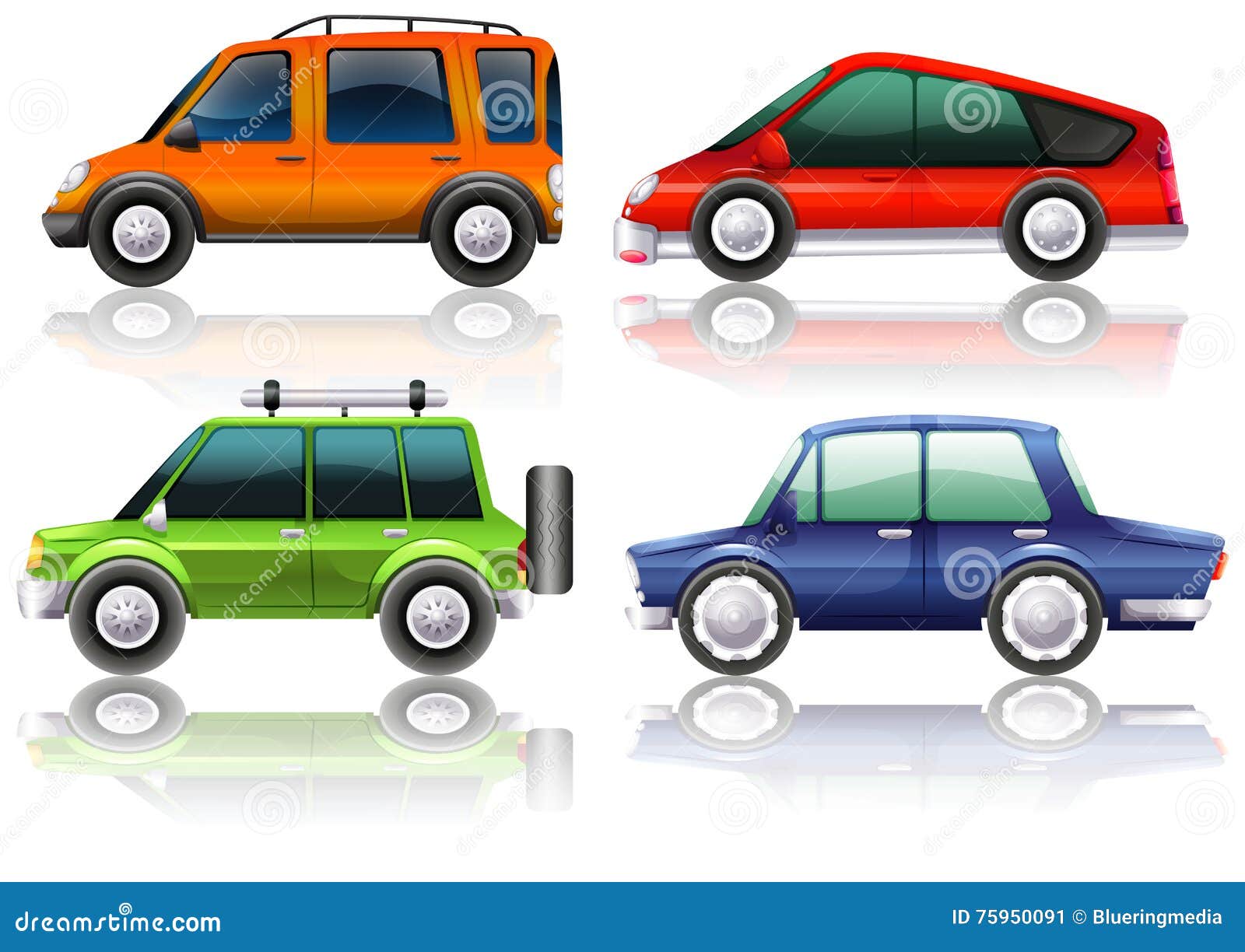 Verschillende Soorten Auto's in Vier Kleuren Vector Illustratie ...