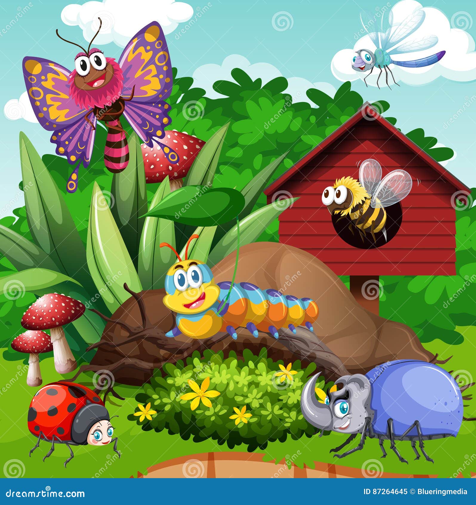 Verschillende Soorten Insecten in Tuin Vector Illustratie ...