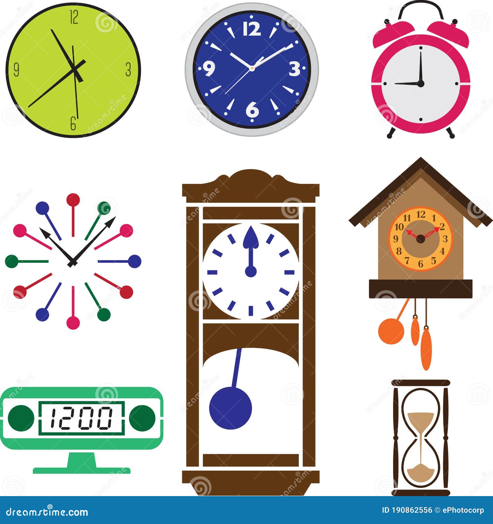 Verschillende Soorten Klokontwerpen Vector Illustratie Illustration