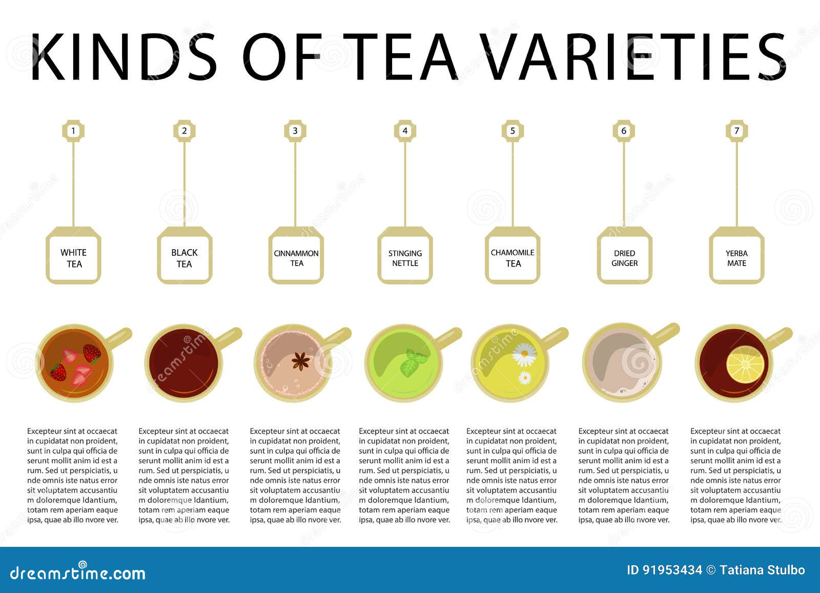 Verschillende soorten thee vector illustratie. Illustration of naughty ...