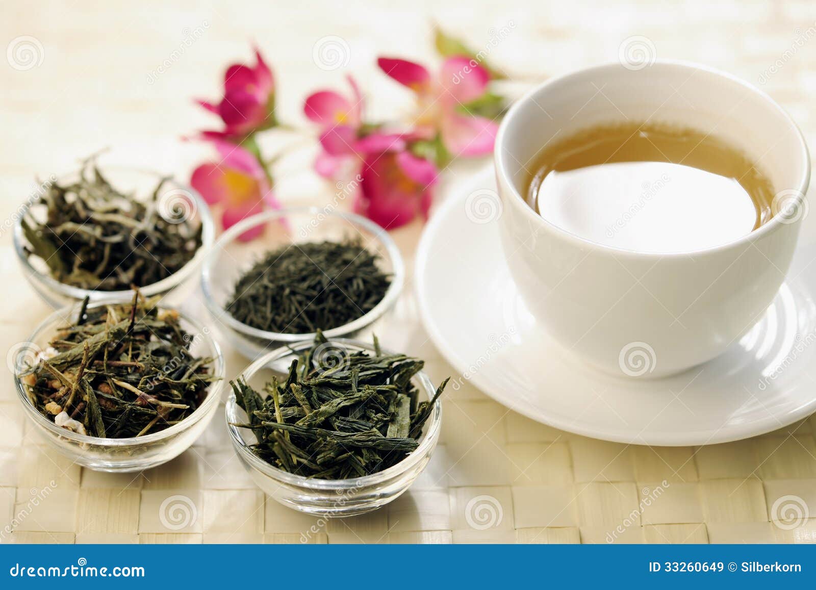 Verschillende Soorten Van Groene Thee En Kop Stock Afbeelding - Image ...