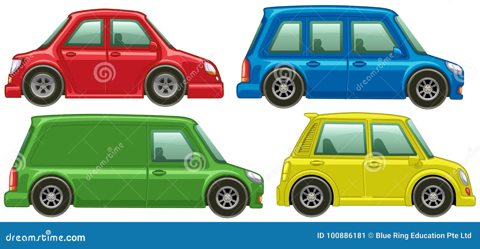 Verschillende Types Van Auto's in Vier Kleuren Vector Illustratie ...