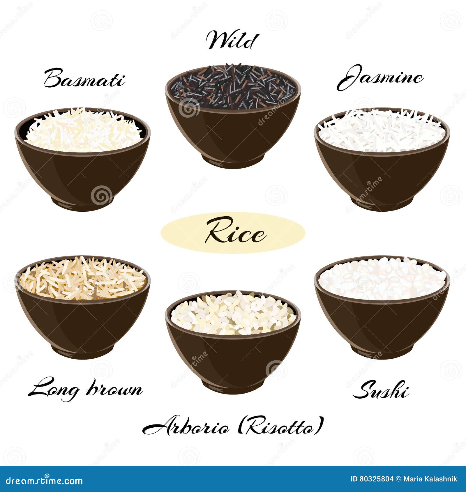Verschillende Types Van Rijst in Kommen Stock Illustratie ...