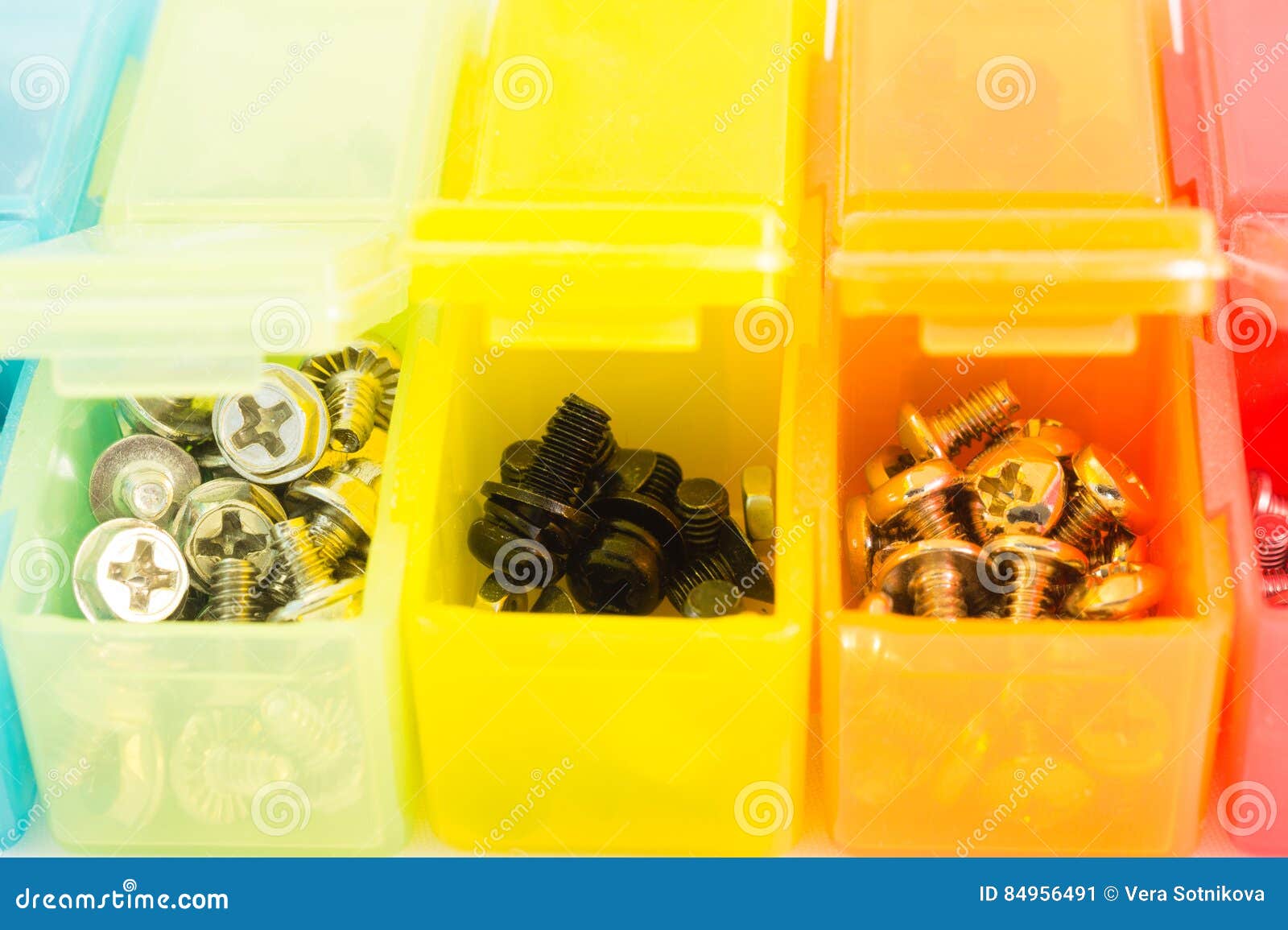 Verschillende Types Van Schroeven in Kleine Gekleurde Plastic ...