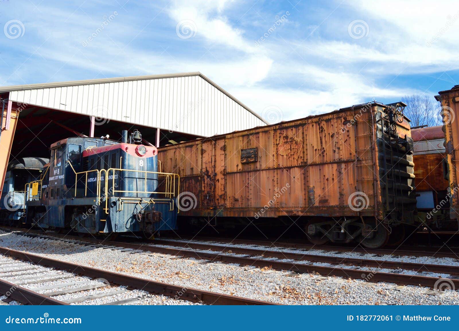 Vintage Diesel Locomotive and Freight Cars Editorial Photo - Image of ...