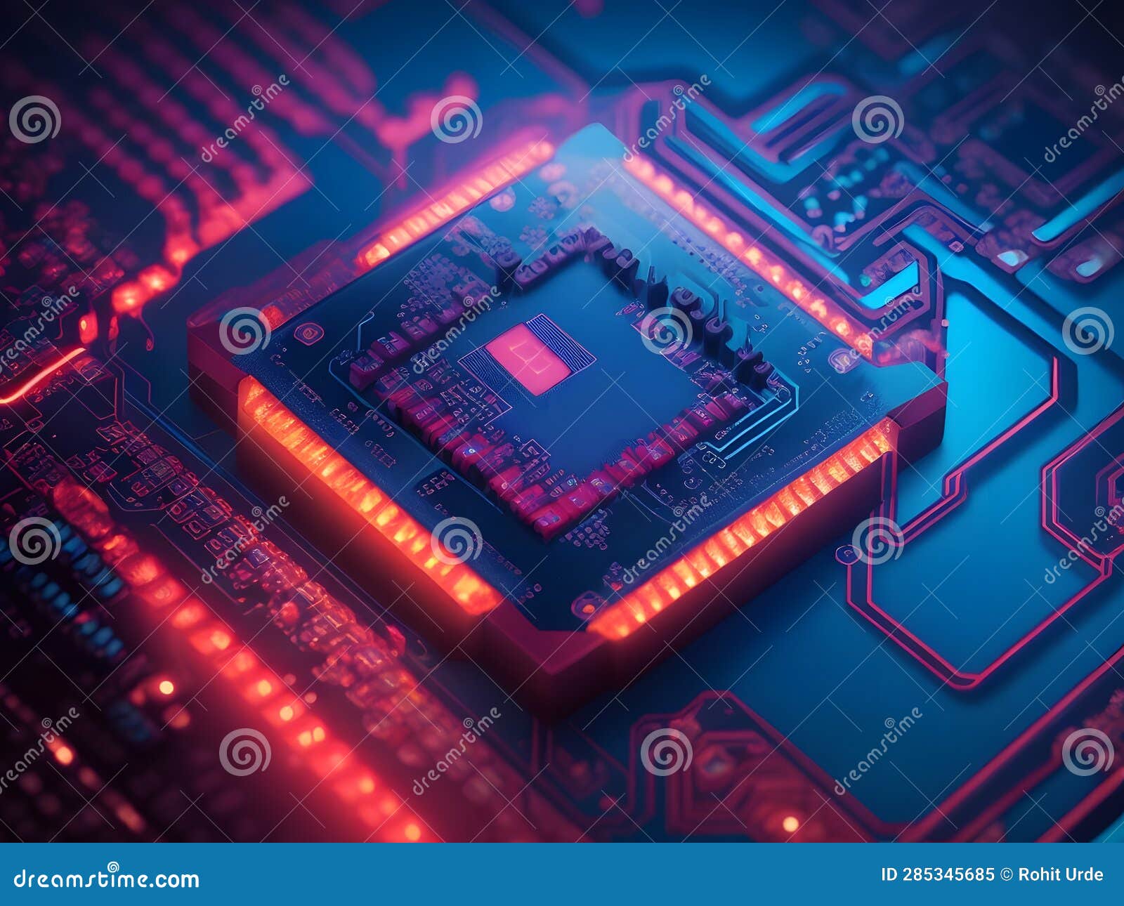 Central Processing Unit Image in Power Up Mode in Dark Gradient ...