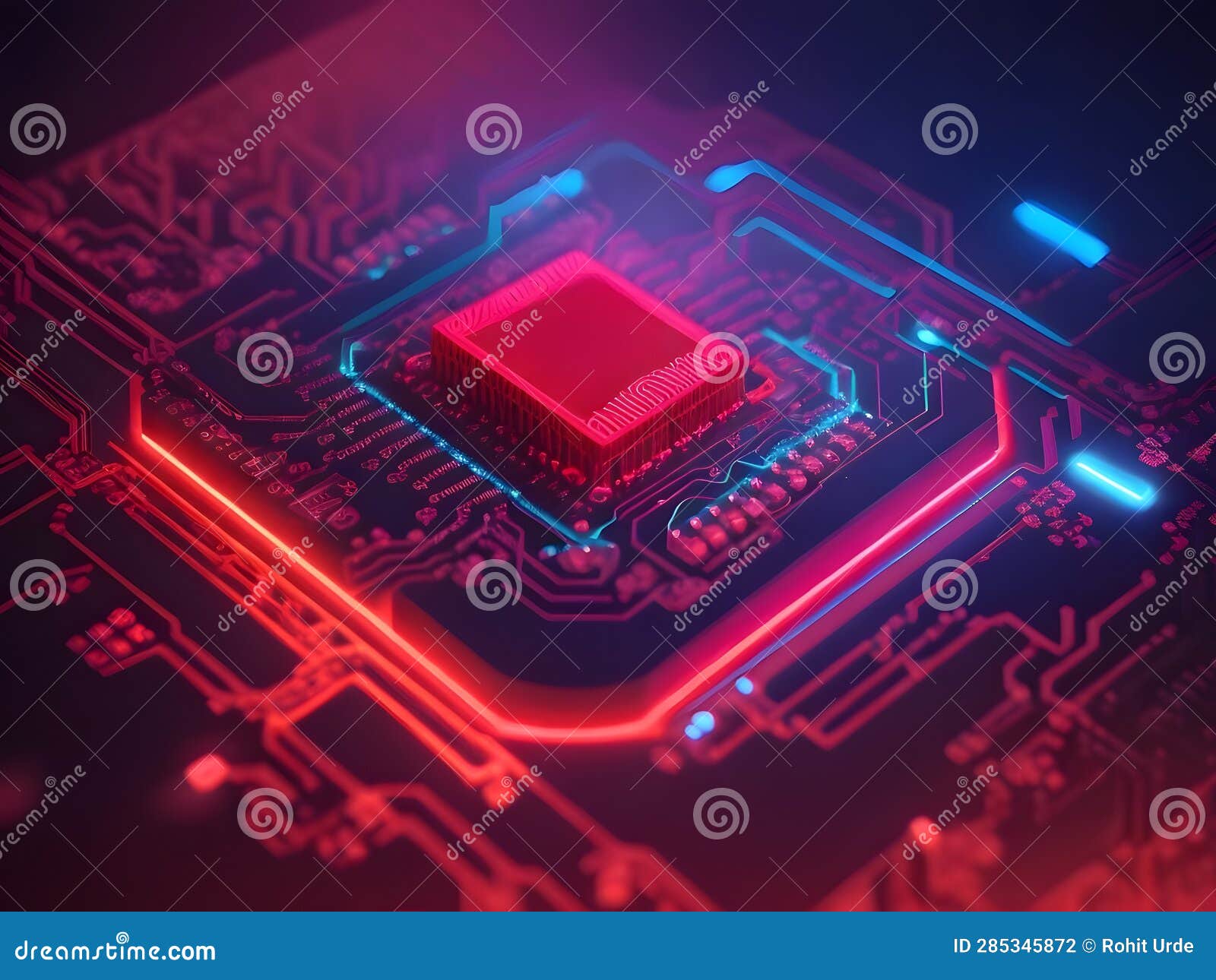 Central Processing Unit Glowing Red in Dark Background. Stock ...