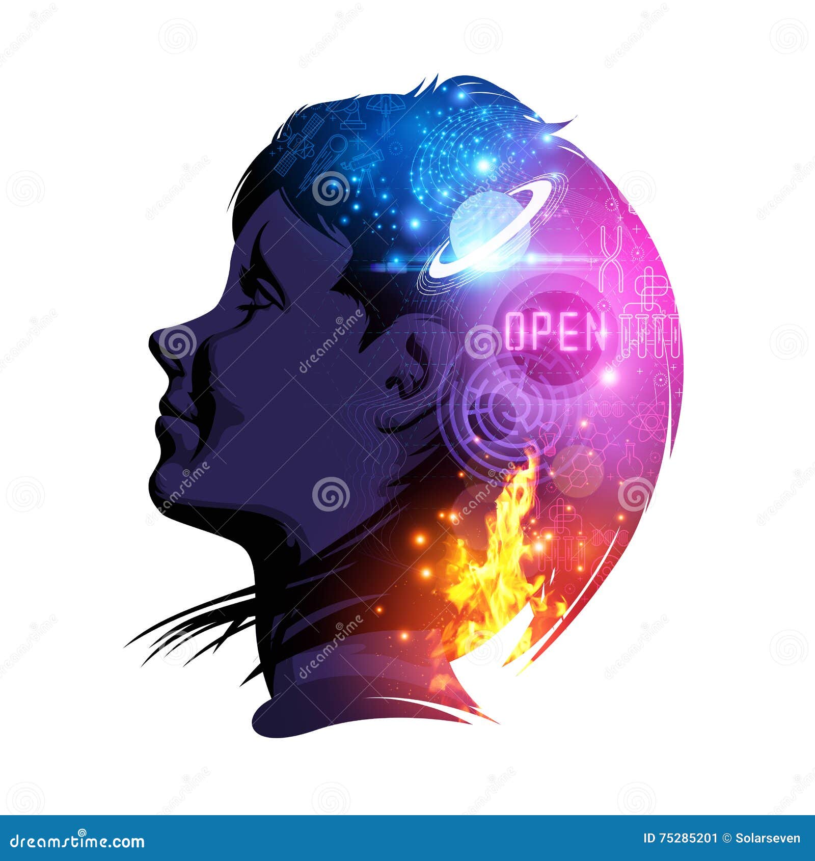 Verstand der Wissenschaft vektor abbildung. Illustration von glühen ...