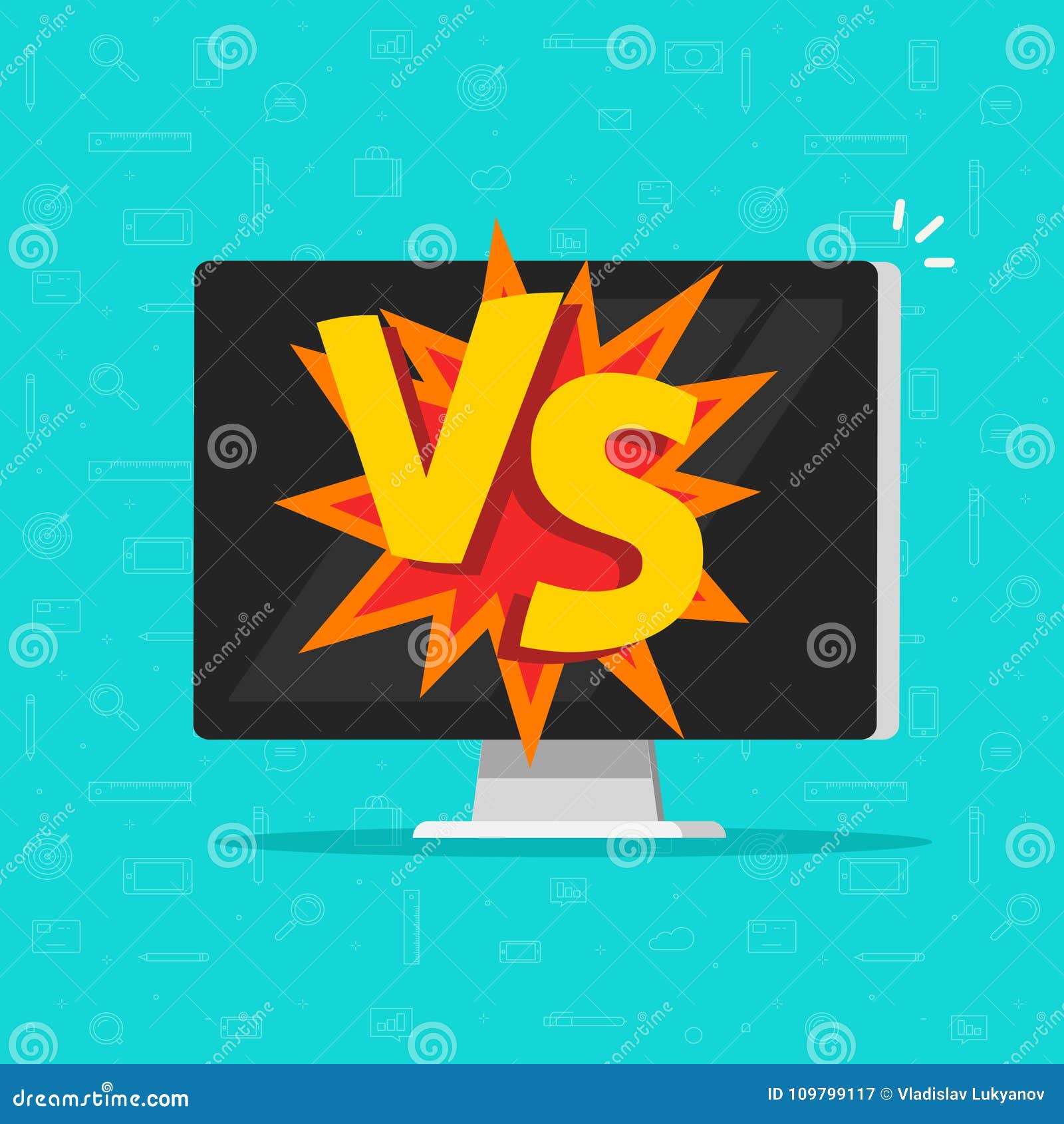 Versus Battle on Computer Vector Illustration, Flat Cartoon Design Pc ...