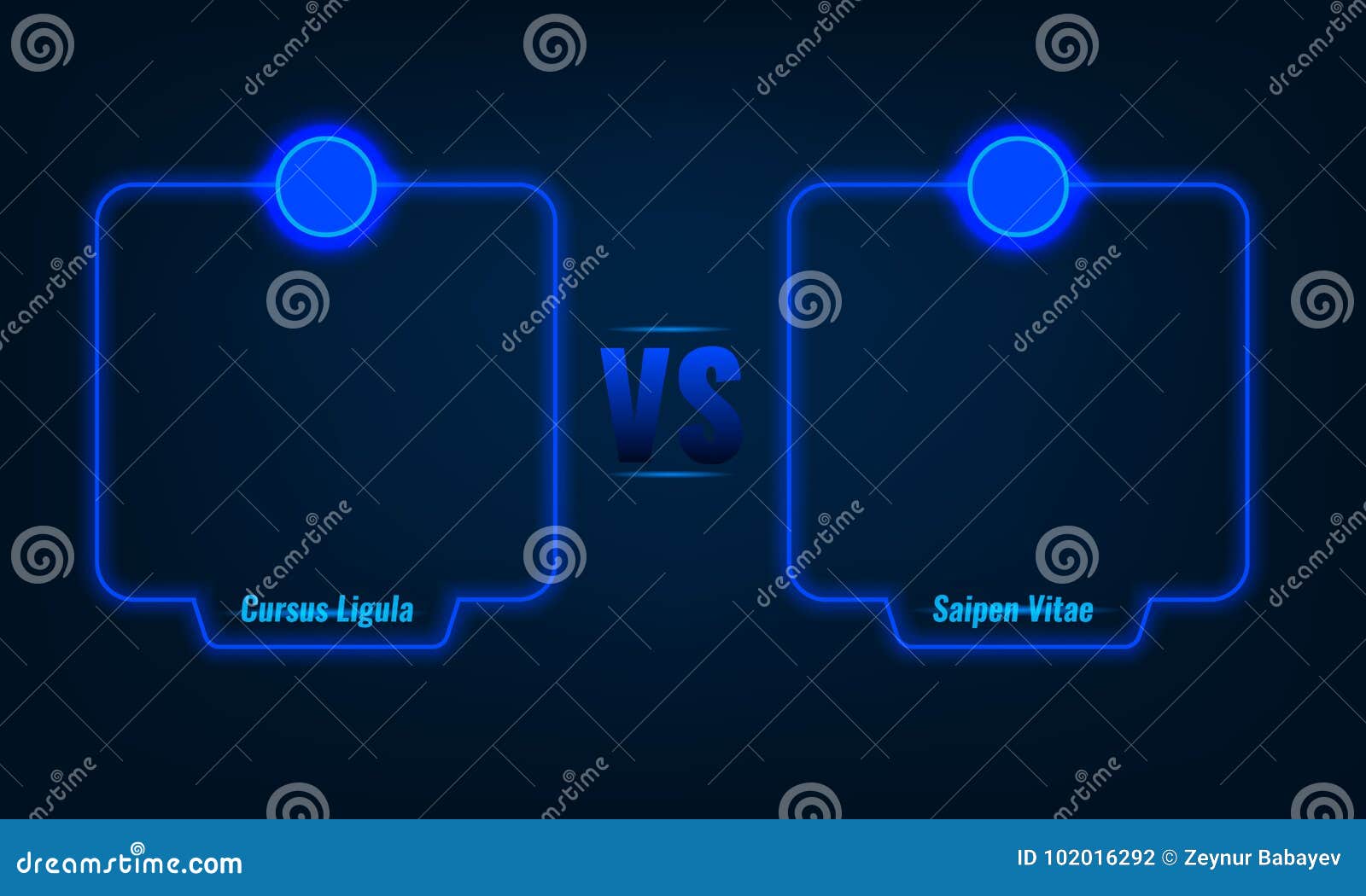 Versus Or Compare Screen With Blue Neon Frames And Vs Letters. Vector ...