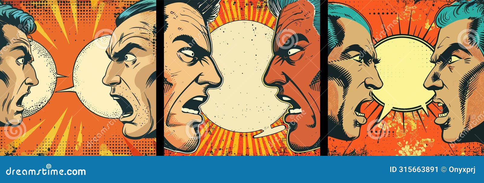 Versus Men Debate Pop Art Vector Concepts. Arguing People Evil Faces ...