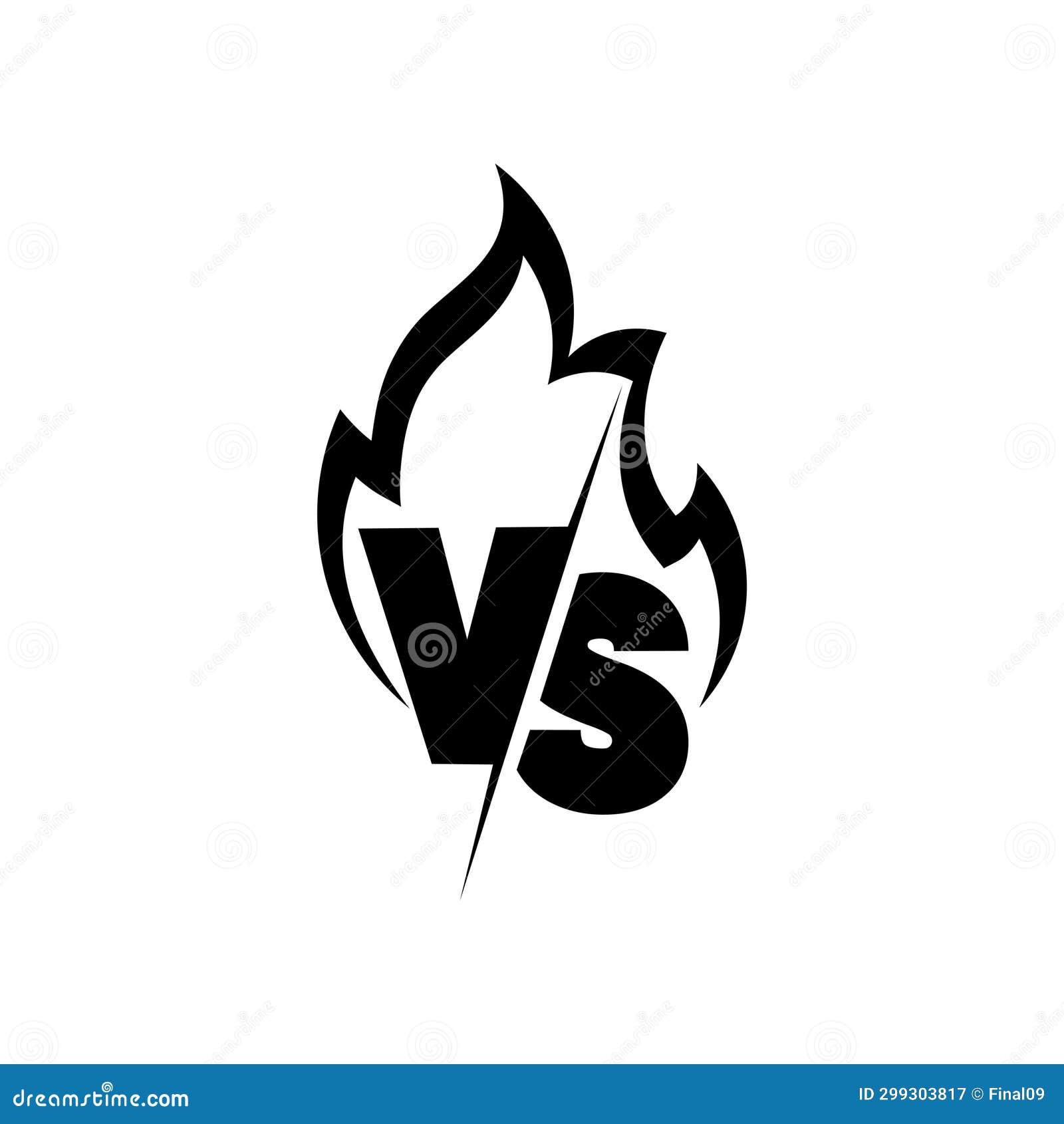 Versus Sign Surrounded by Flames. Black and White Symbol Stock ...