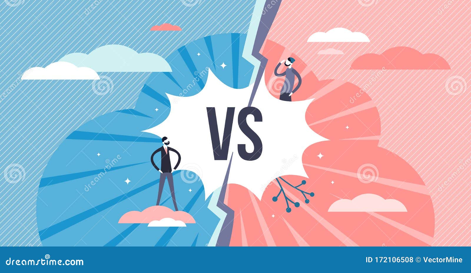 Versus Split Screen Abstract Concept, Flat Tiny Persons Vector ...