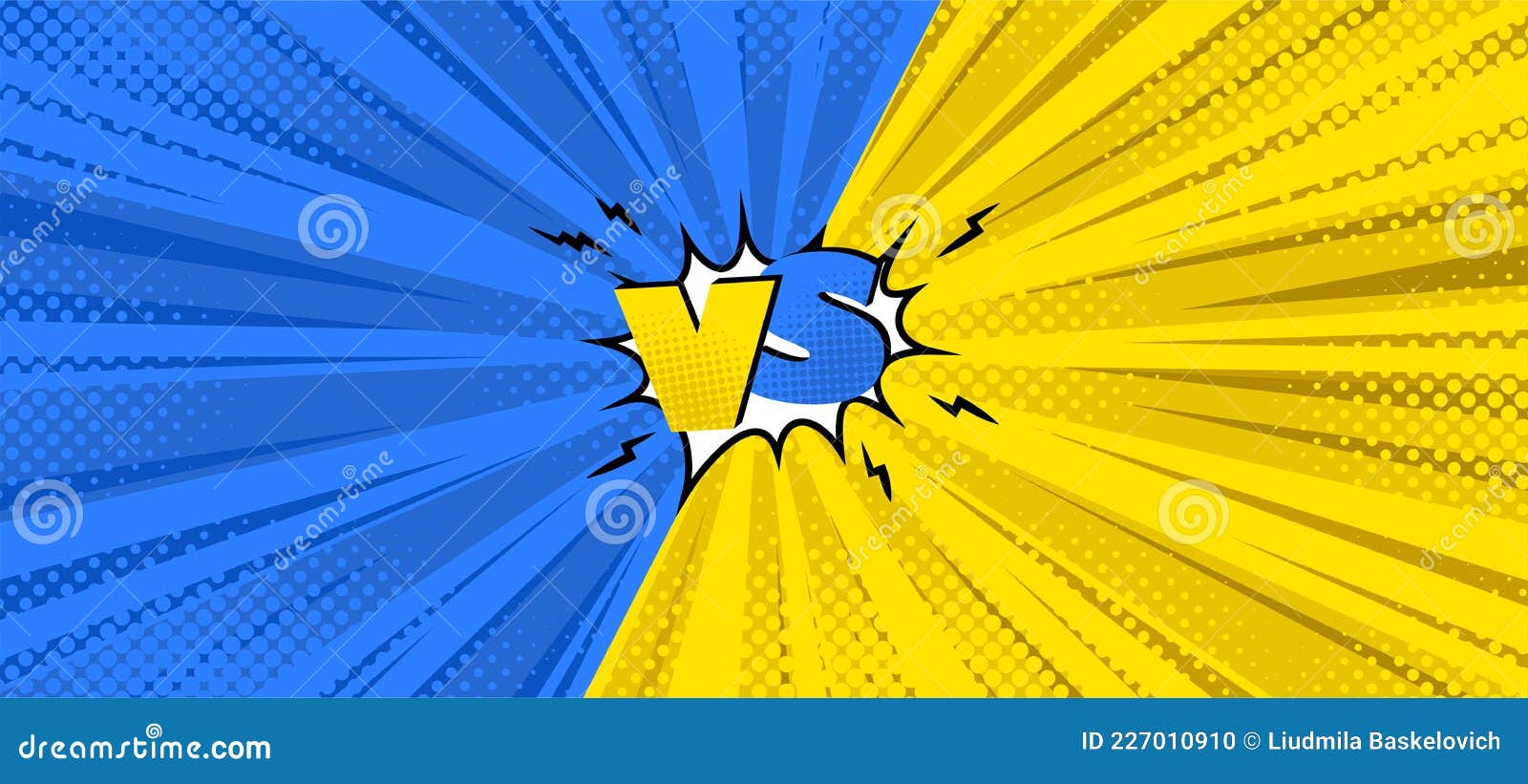 Versus Symbol in Comic Background for Battles. Blue and Yellow Halftone ...