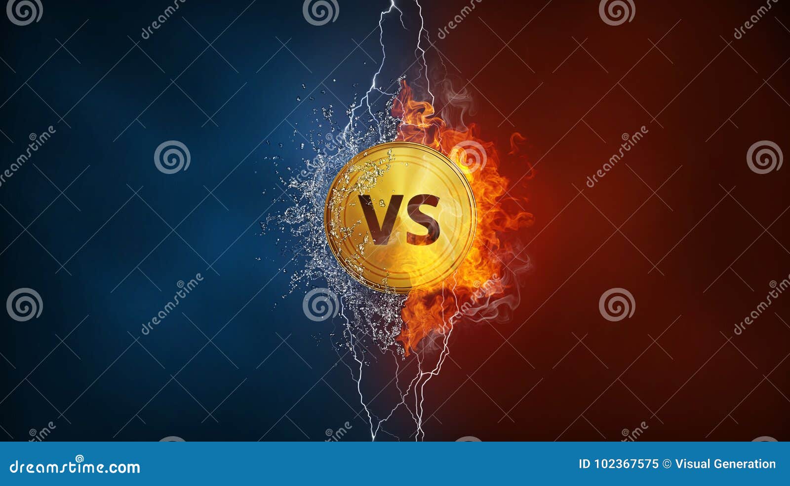 Versus VS Sign in Fire, Water Splashes and Lightning. Stock ...