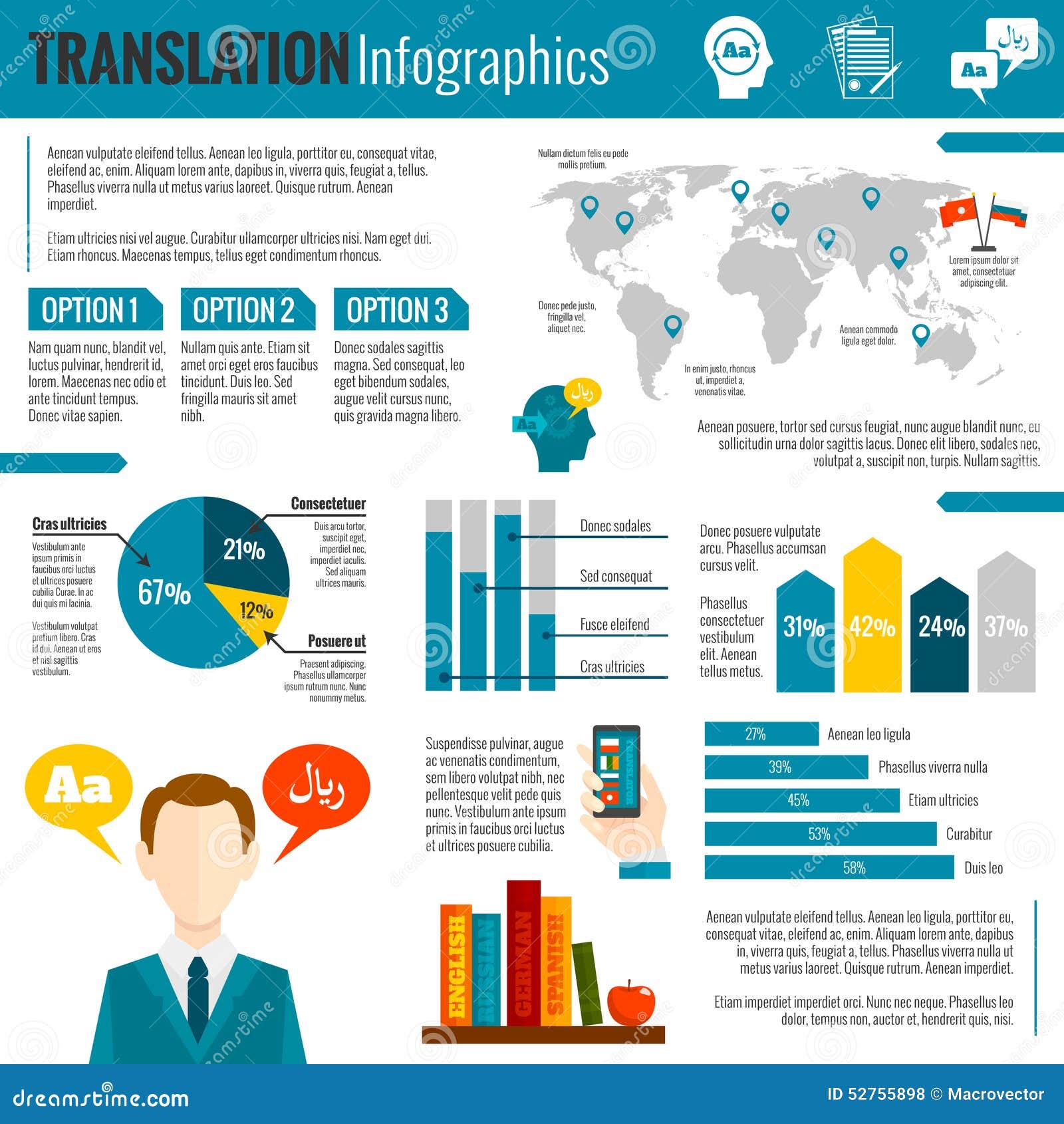 Vertaal En Woordenboek Infographic Rapport Vector Illustratie ...