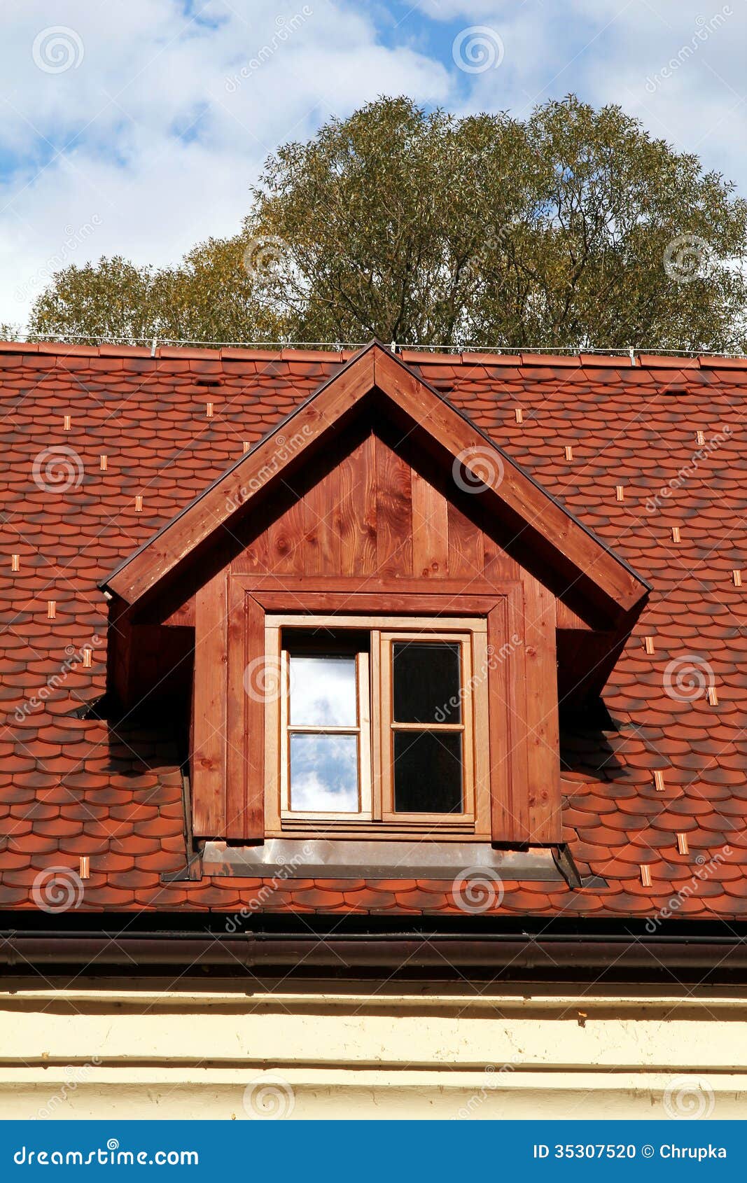 Verticaal Venster Op Het Dak Van Rode Tegels Stock Foto - Image of ...