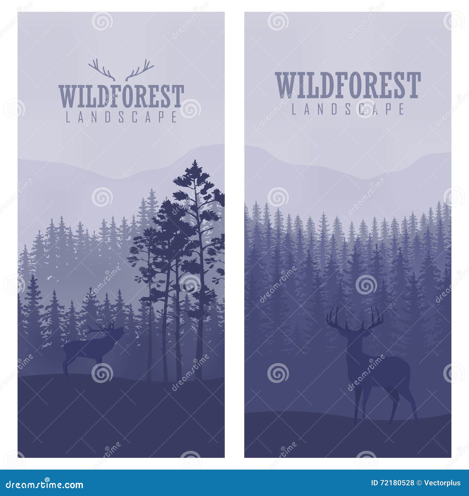 Vertical Abstract Banners of Wild Deer in Forest with Trunks of Trees ...