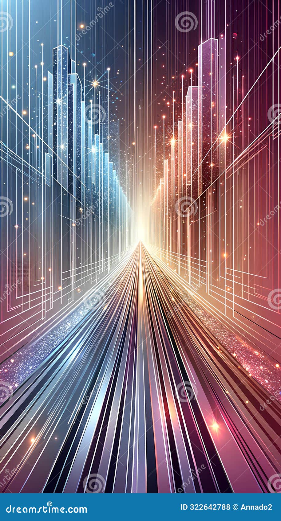 Vertical Abstract Futuristic Background with Receding Flickering ...