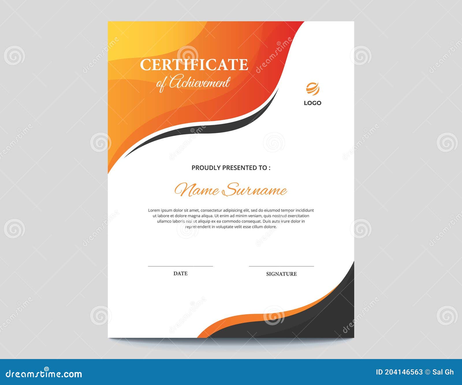 Vertical Abstract Orange and Black Waves Certificate Design Stock ...