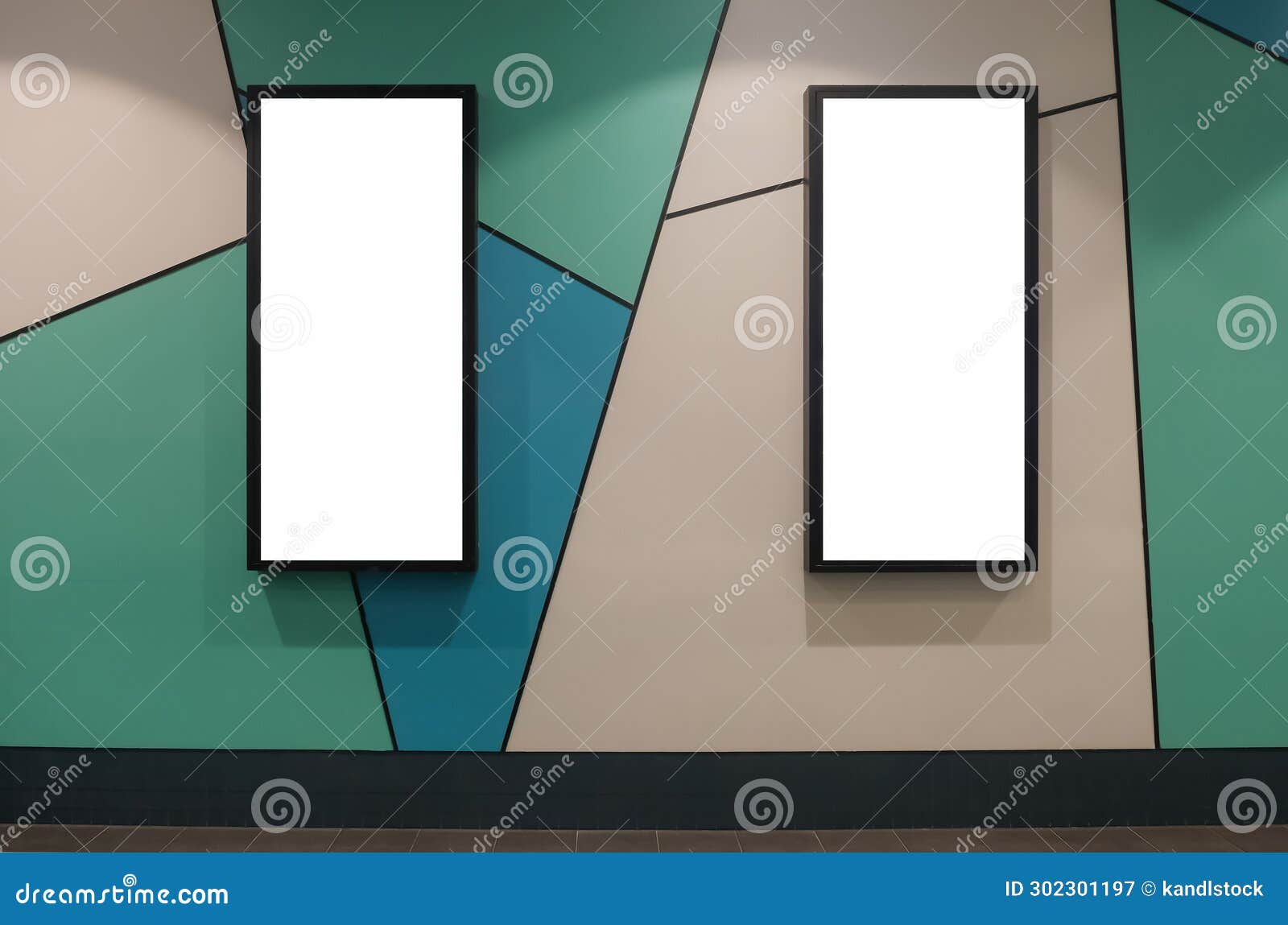 2 Vertical Advertising Blank Mockups on Patterned Wall. Indoors OOH Out ...