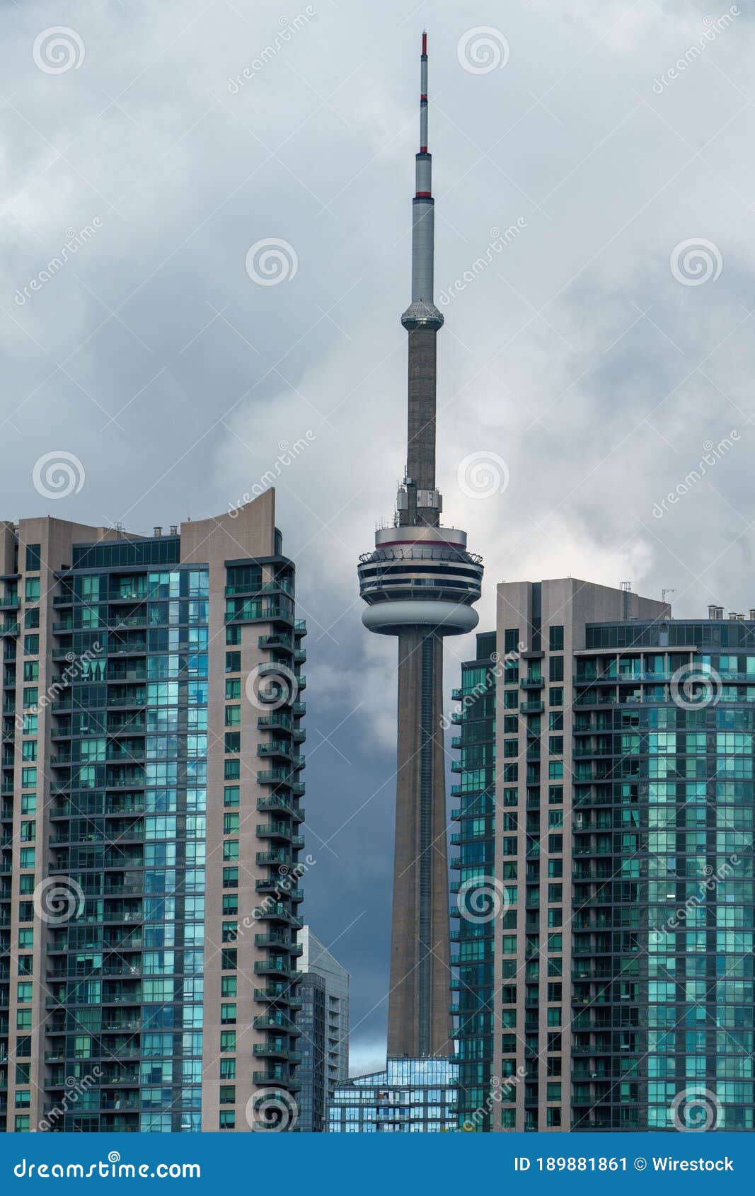 Vertical Aerial Shot of CN Tower in Toronto Under Cloudy Sky Editorial ...