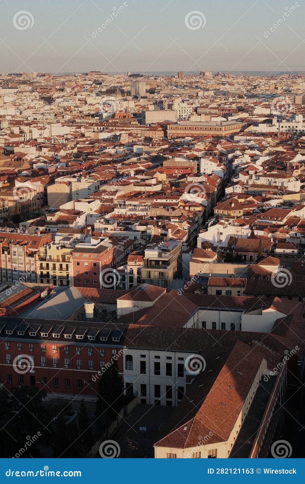 Vertical Aerial View of the Beautiful Skyline of Madrid, Spain Stock ...