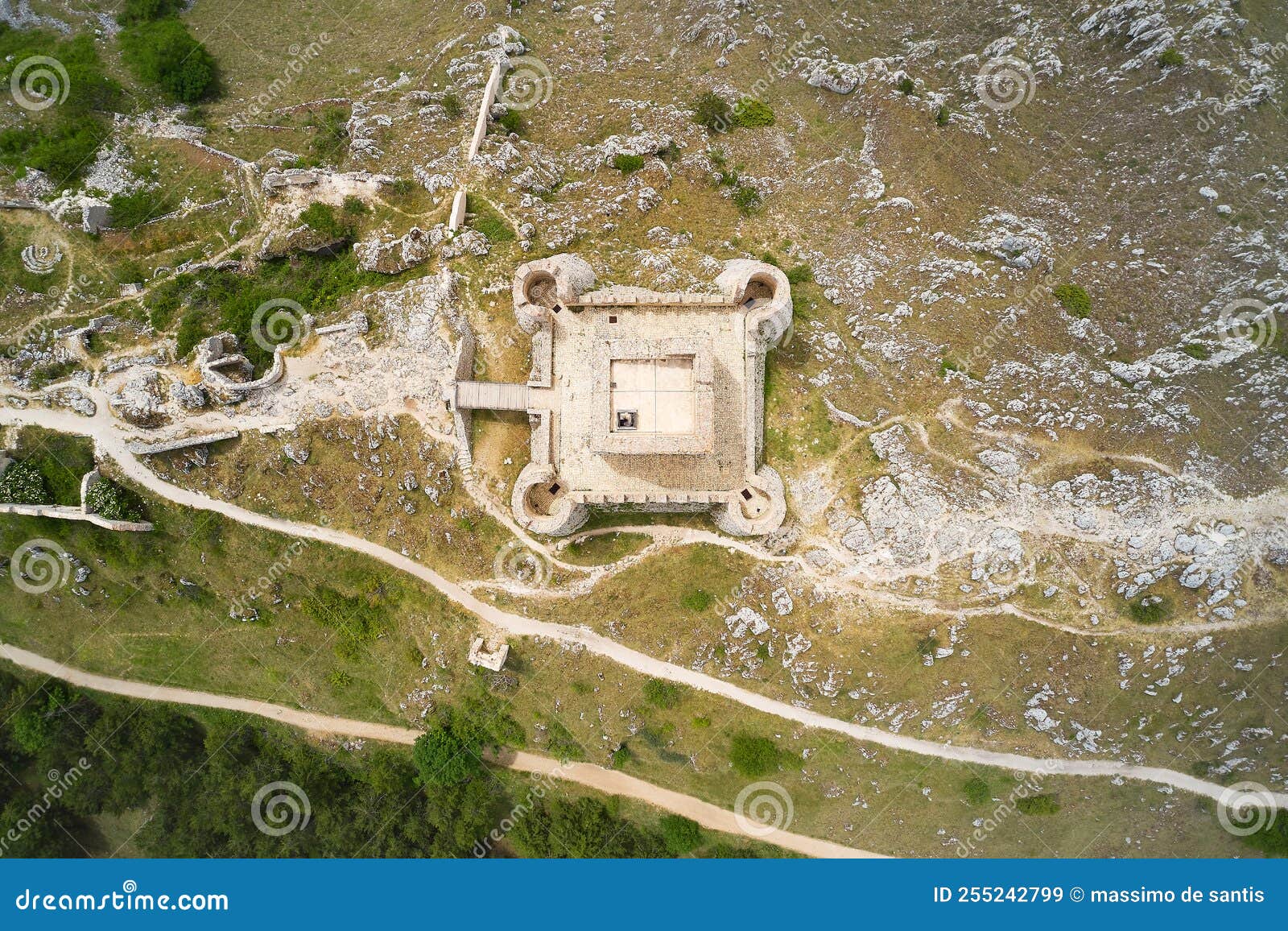 Vertical Aerial View Of The Medieval Castle Of Rocca Calascio Abruzzo Stock Image Image Of
